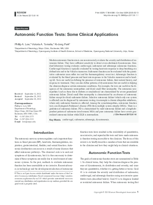 (PDF) Autonomic Function Tests: Some Clinical Applications