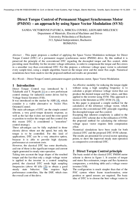 (PDF) Direct torque control of permanent magnet synchronous motors–an ...