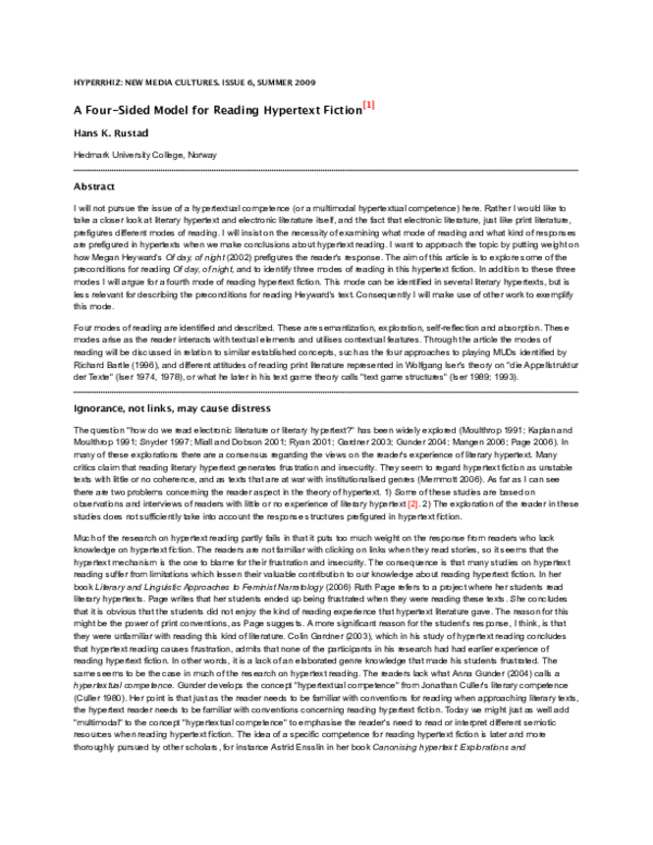(PDF) A Four-Sided Model for Reading Hypertext Fiction