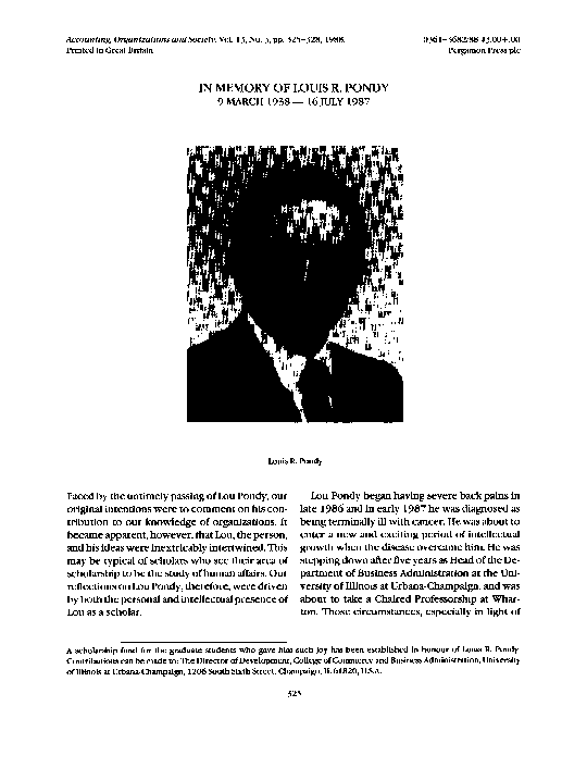 (PDF) In memory of Louis R. Pondy