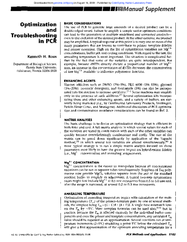 (PDF) Optimization and troubleshooting in PCR