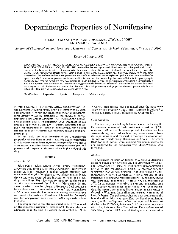 (PDF) Dopaminergic properties of nomifensine
