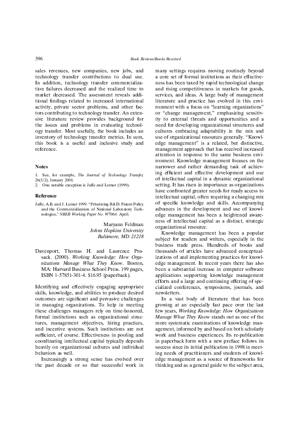 (PDF) Working Knowledge: How Organizations Manage What They Know