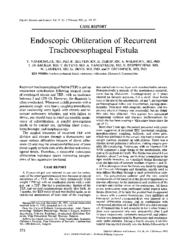 (PDF) Endoscopic management of recurrent tracheoesophageal fistula ...