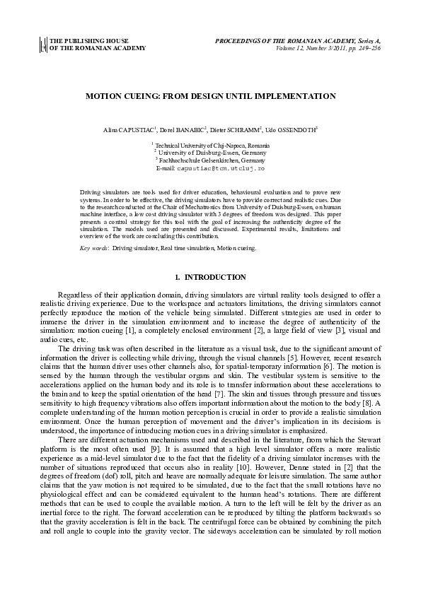 (PDF) MOTION CUEING: FROM DESIGN UNTIL IMPLEMENTATION