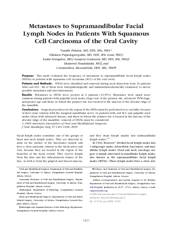 (PDF) Metastases to Supramandibular Facial Lymph Nodes in Patients With Squamous Cell Carcinoma ...