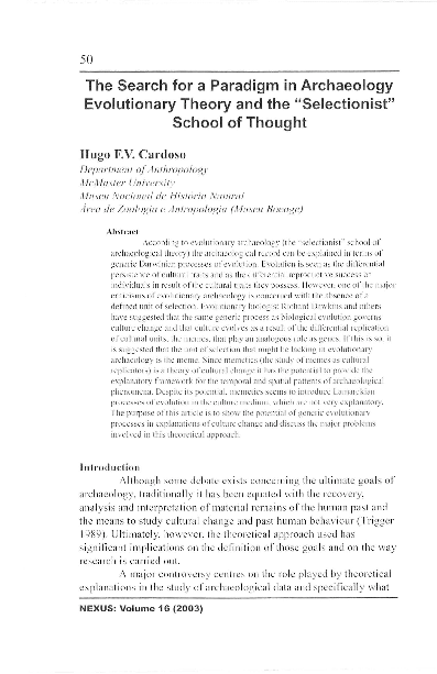 (PDF) The Search for a Paradigm in Archaeology Evolutionary Theory and ...