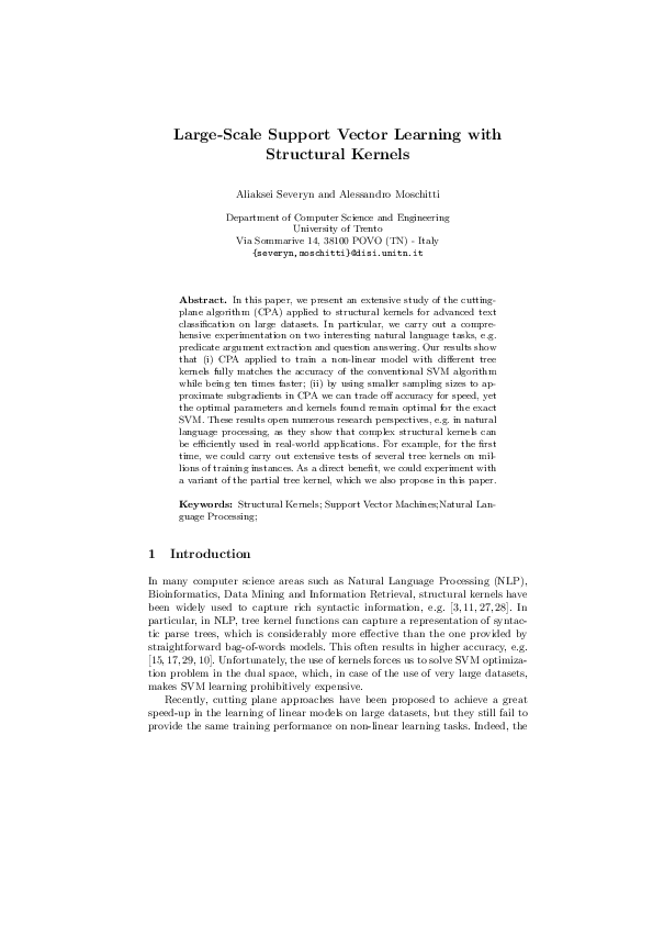 (PDF) Large-Scale Support Vector Learning with Structural Kernels