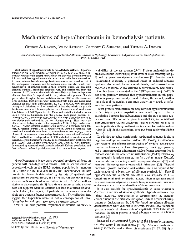 (PDF) Mechanisms of hypoalbuminemia in hemodialysis patients | Thomas ...