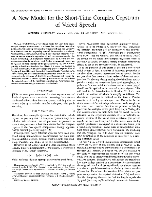 (PDF) A new model for the short-time complex cepstrum of voiced speech
