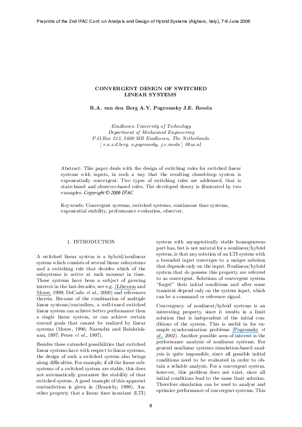 (PDF) Convergent Design of Switched Linear Systems