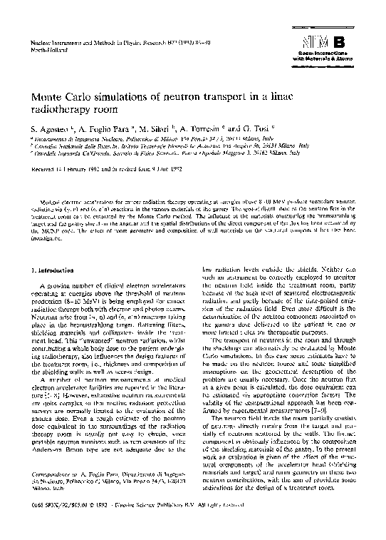 (PDF) Monte Carlo simulations of neutron transport in a linac radiotherapy room