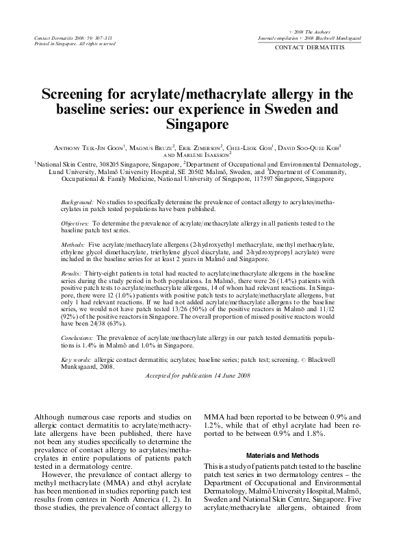 (PDF) Screening for acrylate/methacrylate allergy in the baseline ...