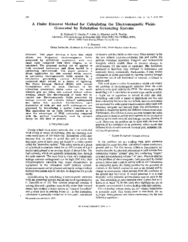 Pdf A Finite Element Method For Calculating The Electromagnetic Fields Generated By Substation