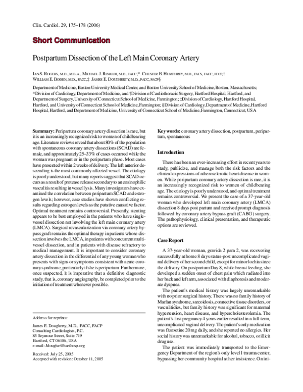 (PDF) Postpartum dissection of the left main coronary artery