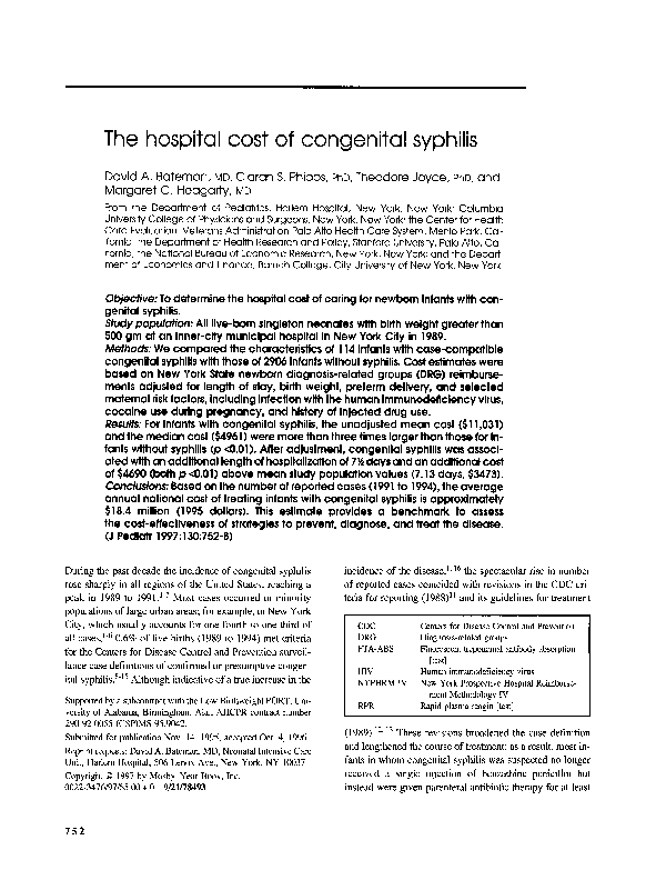 (PDF) The hospital cost of congenital syphilis