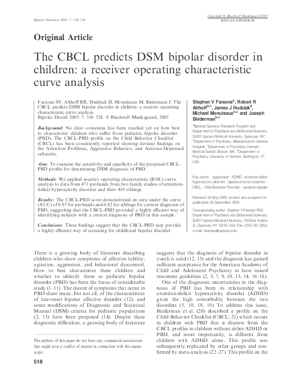 (PDF) The Child Behavior Checklist (CBCL) and the CBCL-Bipolar ...