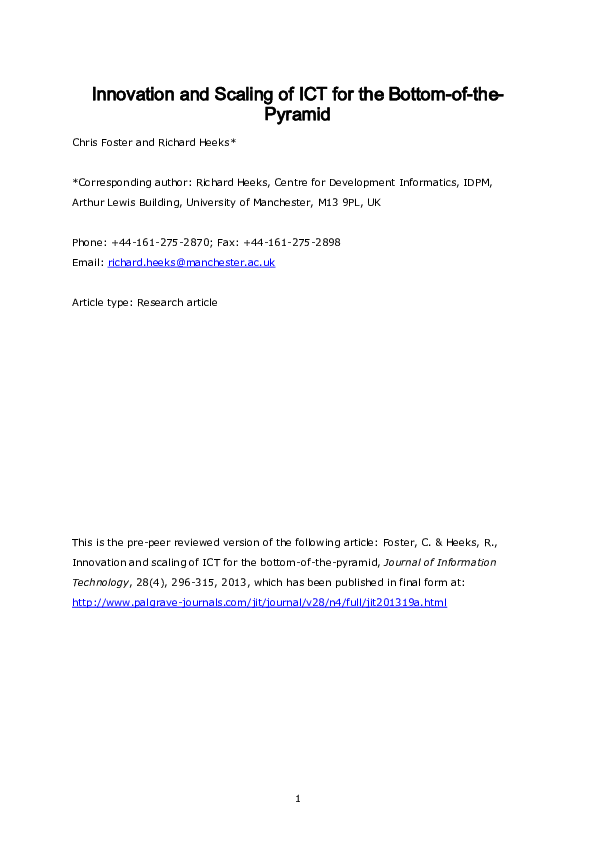 (PDF) Innovation and scaling of ICT for the bottom-of-the-pyramid