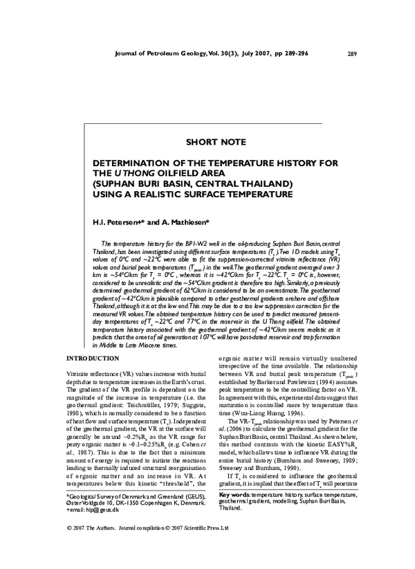 (PDF) DETERMINATION OF THE TEMPERATURE HISTORY FOR THE U THONG OILFIELD ...