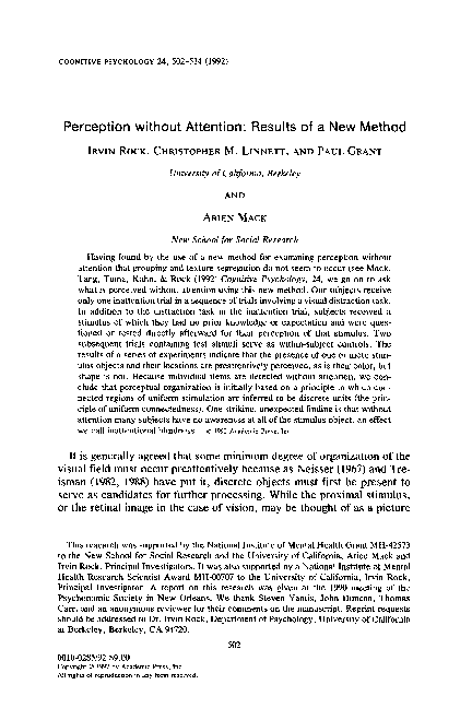 (PDF) Perception without attention: Results of a new method