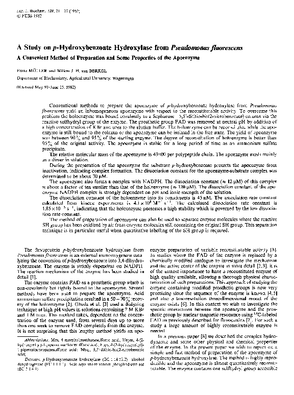 (PDF) A study on p-hydroxybenzoate hydroxylase from Pseudomonas ...