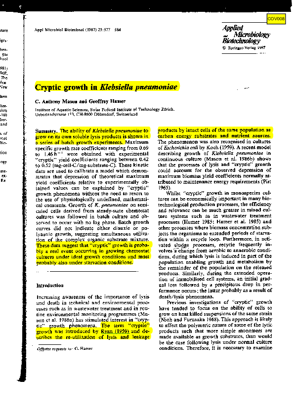 (PDF) Cryptic growth in Klebsiella pneumoniae