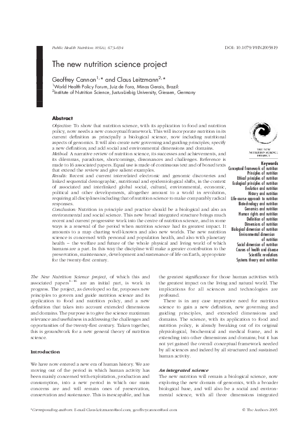 (PDF) The New Nutrition Science project