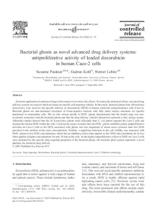 (PDF) Bacterial ghosts as novel advanced drug delivery systems ...