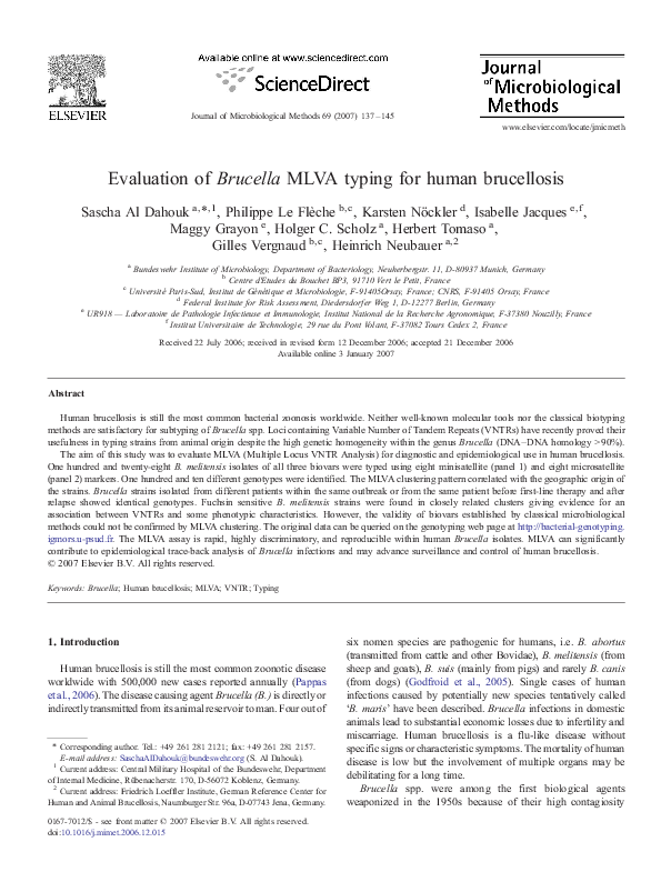 (PDF) Evaluation of Brucella MLVA typing for human brucellosis