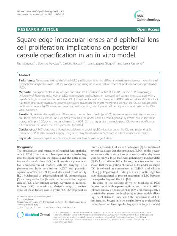 (PDF) Square-edge intraocular lenses and epithelial lens cell ...