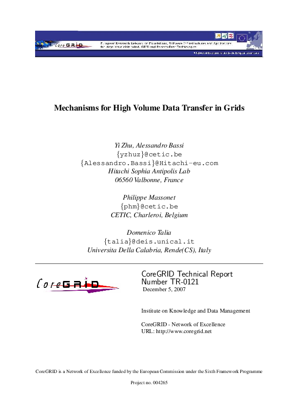 (PDF) Mechanisms for High Volume Data Transfer in Grids