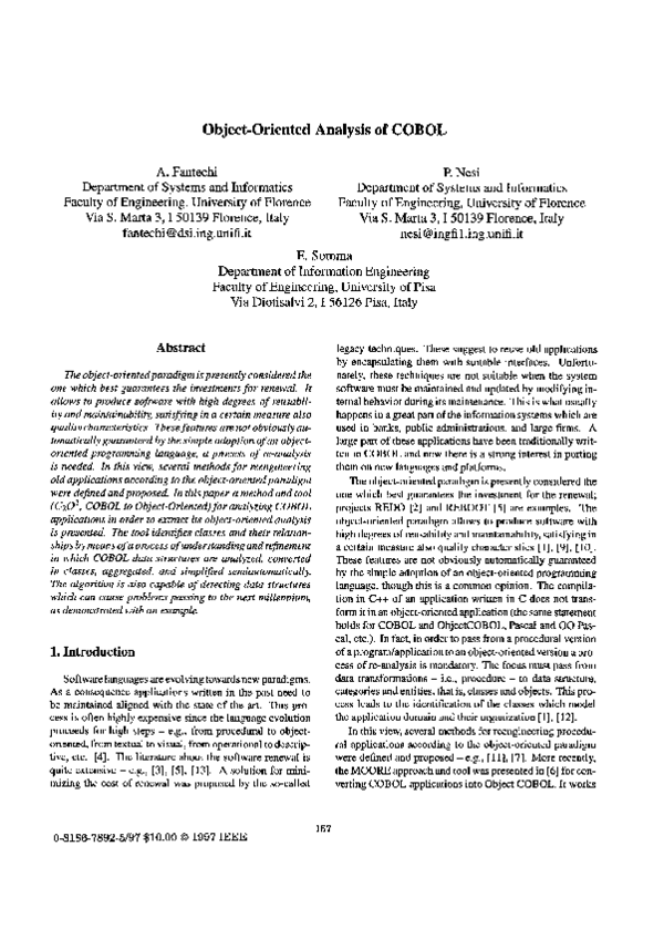 (PDF) Object-oriented analysis of COBOL