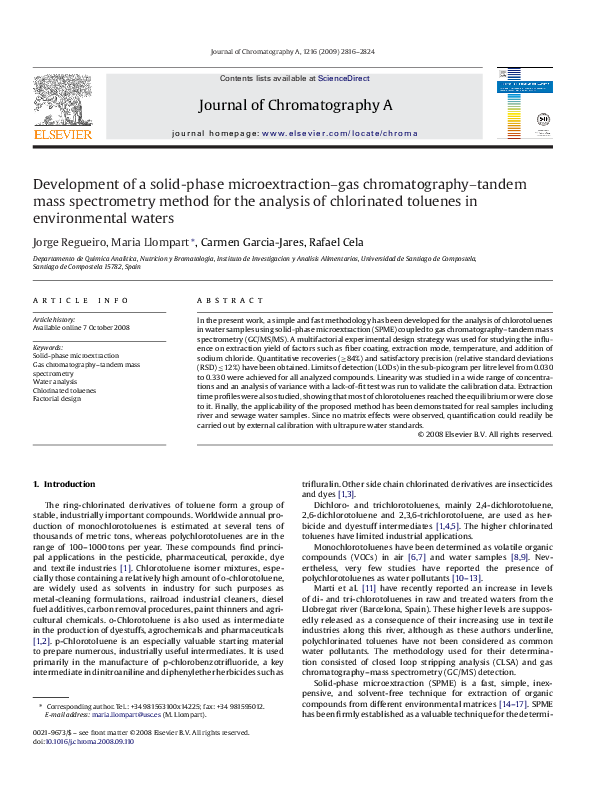 (PDF) Development of a solid-phase microextraction gas chromatography with microelectron-capture ...