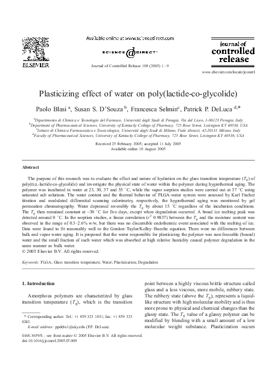 (PDF) Plasticizing effect of water on poly(lactide-co-glycolide)