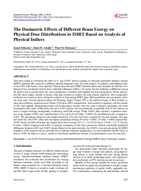 (PDF) The Dosimetric Effects of Different Beam Energy on Physical Dose ...