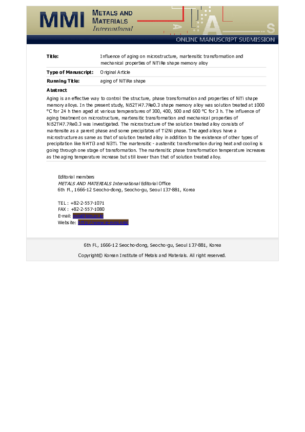 (PDF) Influence of aging on microstructure, martensitic transformation and mechanical properties ...