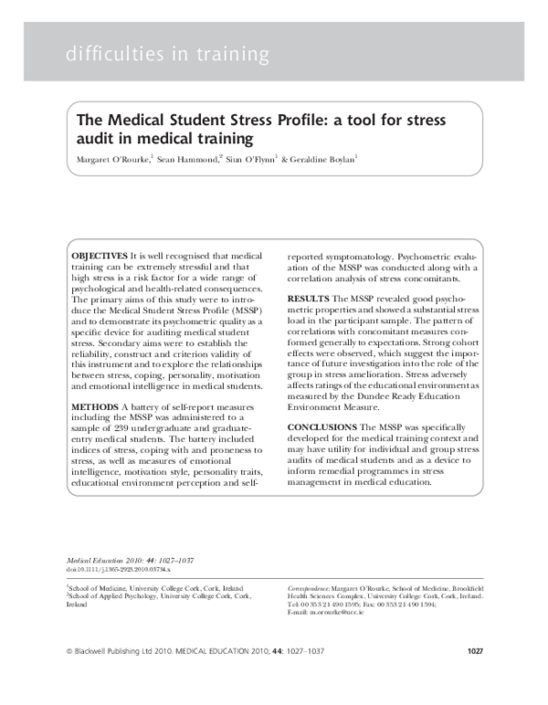 (PDF) The Medical Student Stress Profile: a tool for stress audit in ...