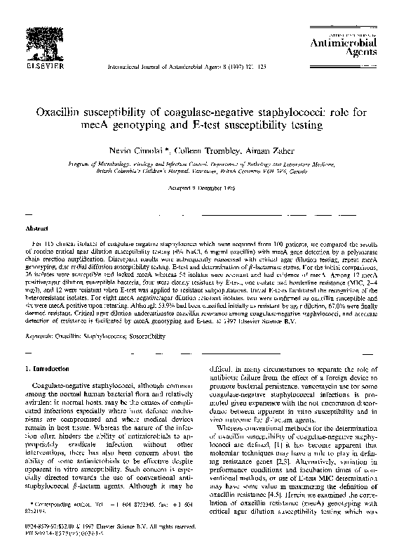 (PDF) Prevalence of Mec A Gene positive coagulase negative Staphylococci in NICU of a tertiary ...