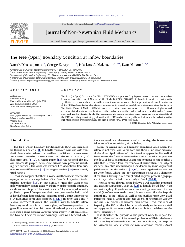 (PDF) The Free (Open) Boundary Condition at inflow boundaries