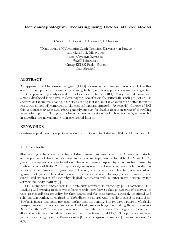 (PDF) Electroencephalogram processing using hidden markov models