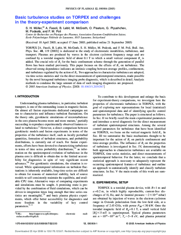 (PDF) Basic turbulence studies on TORPEX and challenges in the theory ...