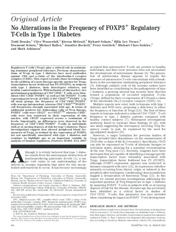 (PDF) No Alterations in the Frequency of FOXP3+ Regulatory T-Cells in ...