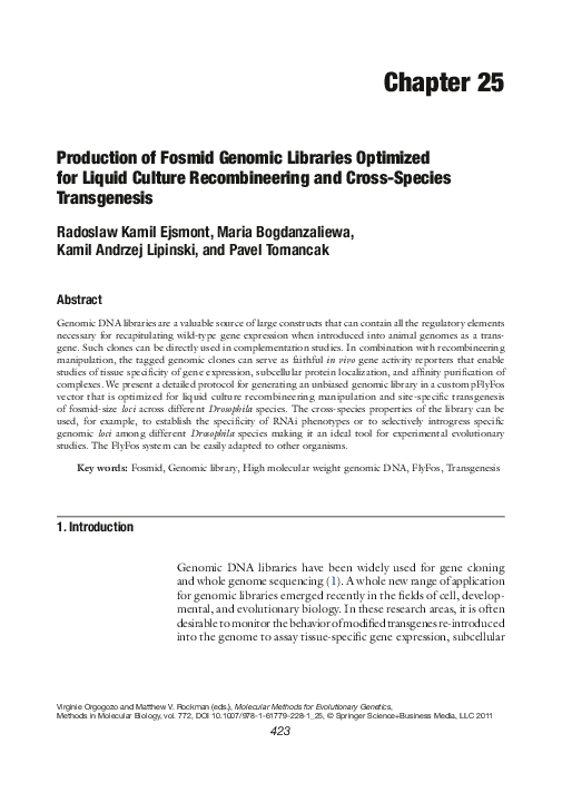 (PDF) Production of Fosmid Genomic Libraries Optimized for Liquid ...