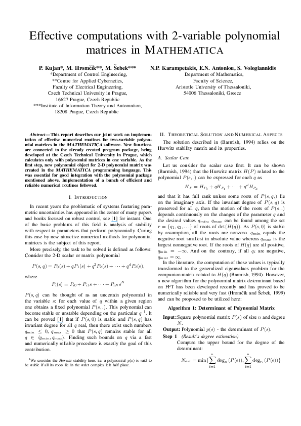 Pdf Effective Computations With 2 Variable Polynomial Matrices In
