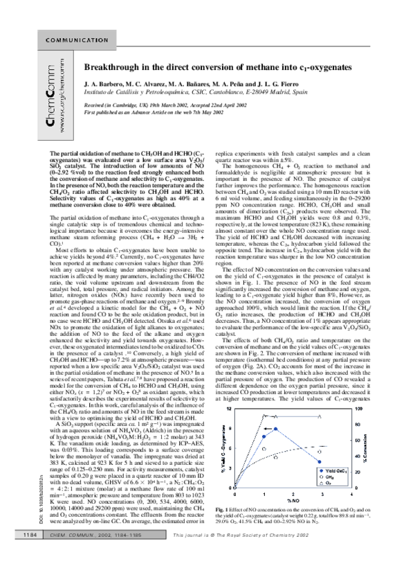(PDF) Breakthrough in the direct conversion of methane into c1-oxygenates