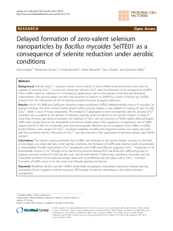 (PDF) Delayed formation of zero-valent selenium nanoparticles by ...