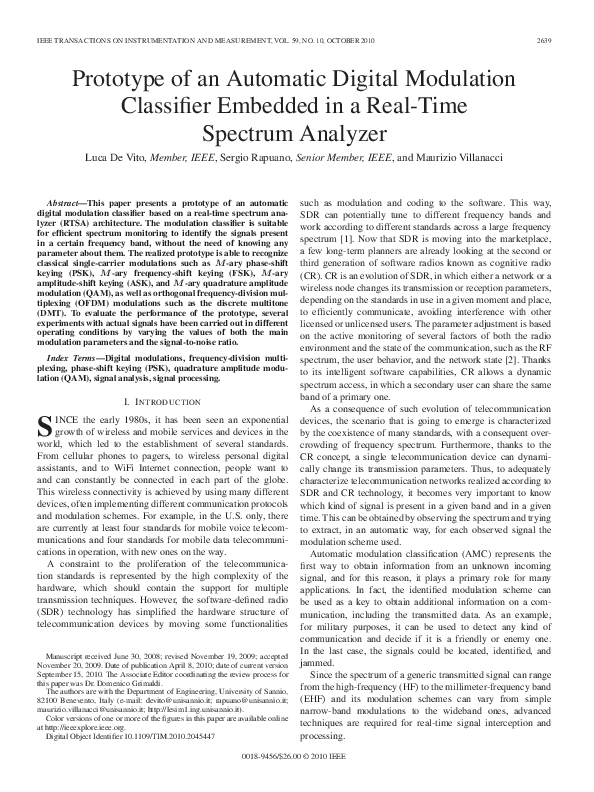 Pdf Prototype Of An Automatic Digital Modulation Classifier Embedded