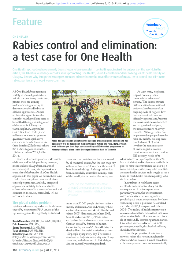 (PDF) Rabies control and elimination: a test case for One Health