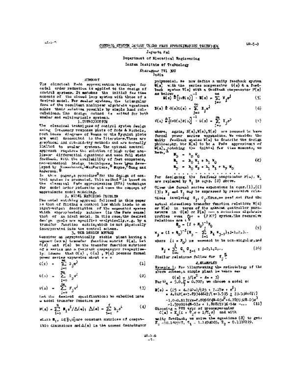 Pdf Control System Design Using Pade Approximation Technique