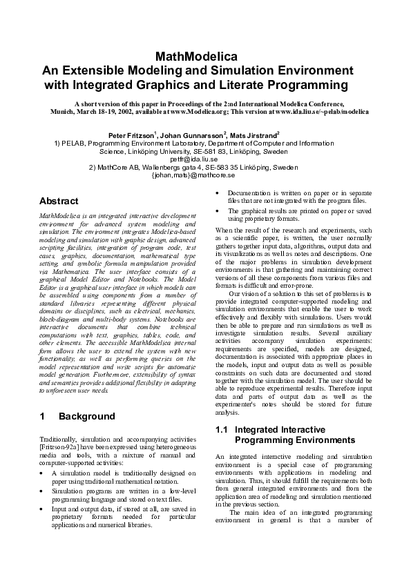 (PDF) MathModelica An Extensible Modeling and Simulation Environment ...